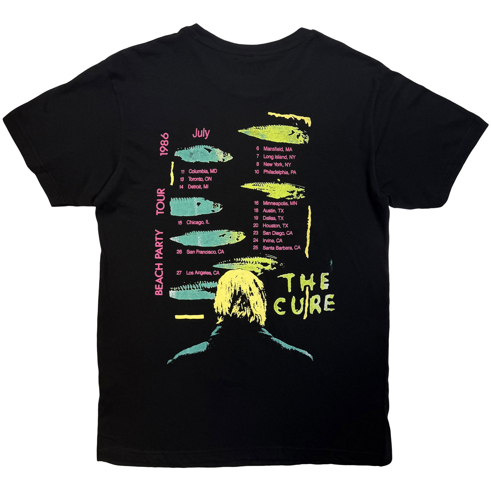 The Cure Unisex Carbon T-Shirt: Beach Party Tour '86 (Black) (Back ...