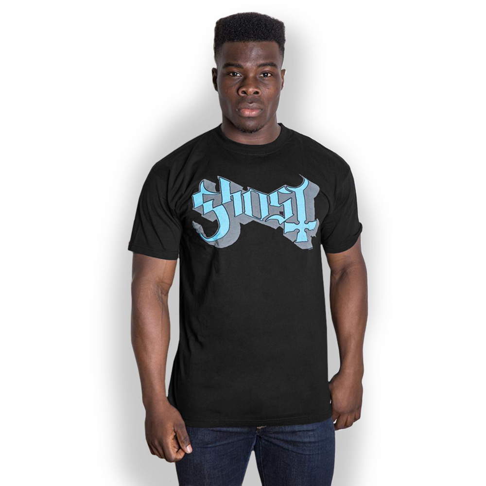 Ghost Unisex T-Shirt: Blue/Grey Keyline Logo by Ghost
