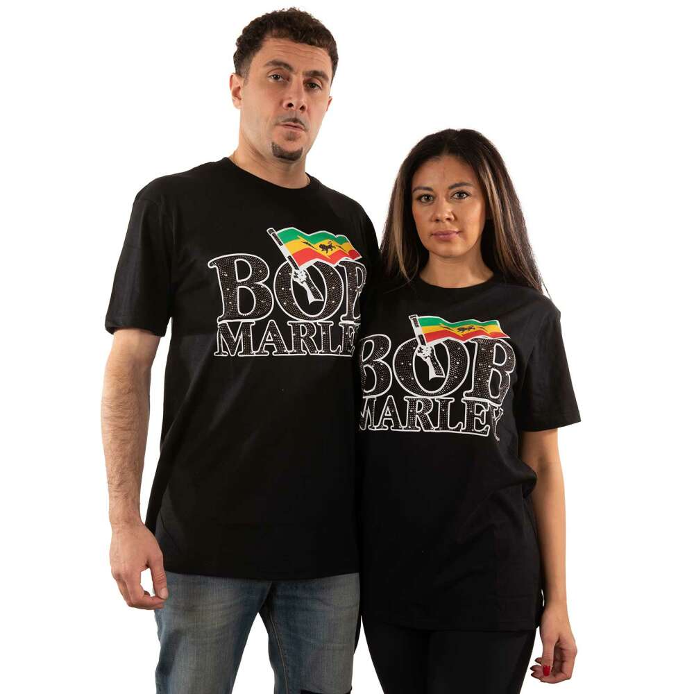Bob Marley Unisex Embellished T-Shirt: Flag Logo by Bob Marley
