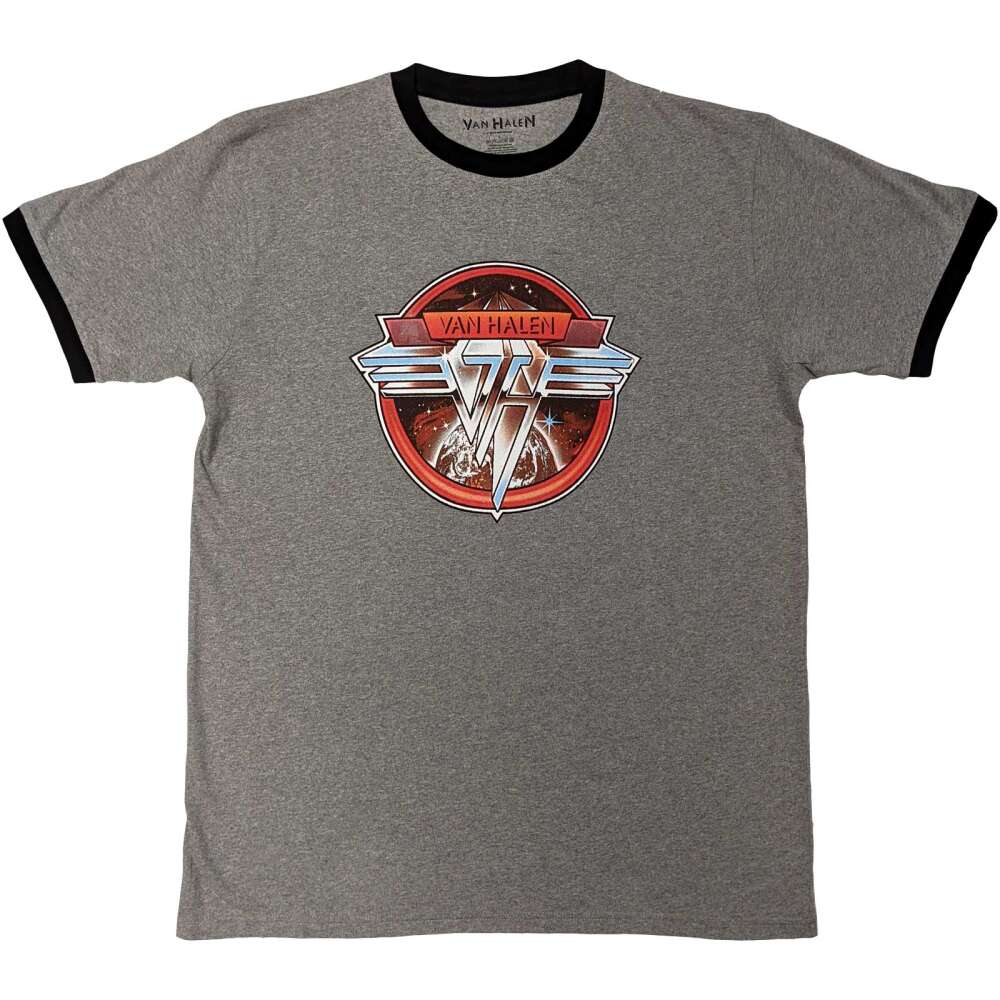 Van Halen Unisex Ringer T-Shirt: Circle Logo (Grey & Black) by Van Halen